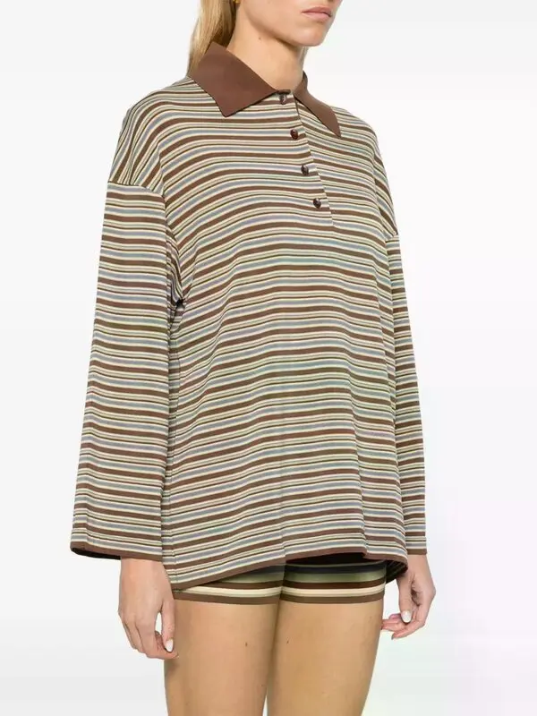 Faithfull The Brand Ivana Polo Shirt La Palma Stripe Carob - Brown