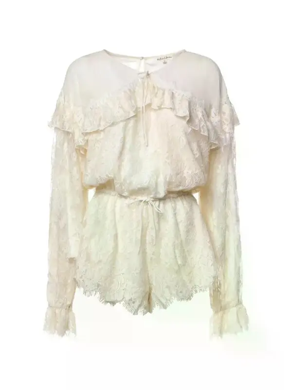 For Love & Lemons Ruffled Lace Playsuit - Neutrals