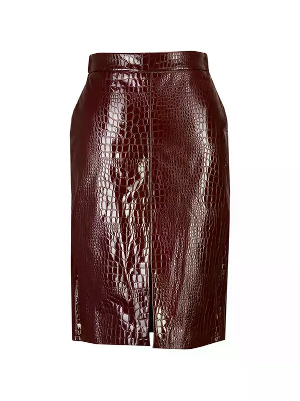 L'AGENCE Violetta Croc-effect Patent-finish Midi Skirt
