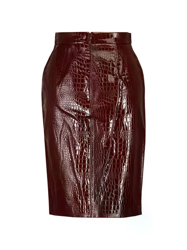 L'AGENCE Violetta Croc-effect Patent-finish Midi Skirt