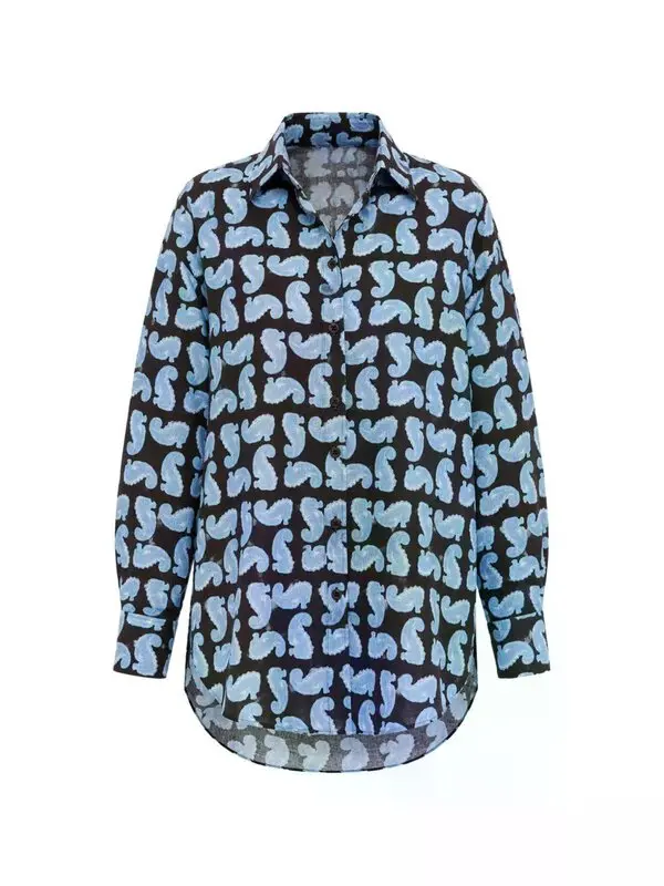 Staud Seahorse-print Linen Shirt