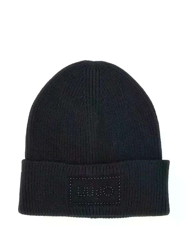 Liu Jo Rhinestone-logo Ribbed-knit Beanie Hat
