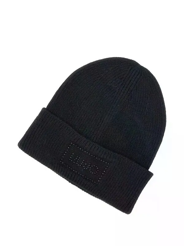 Liu Jo Rhinestone-logo Ribbed-knit Beanie Hat