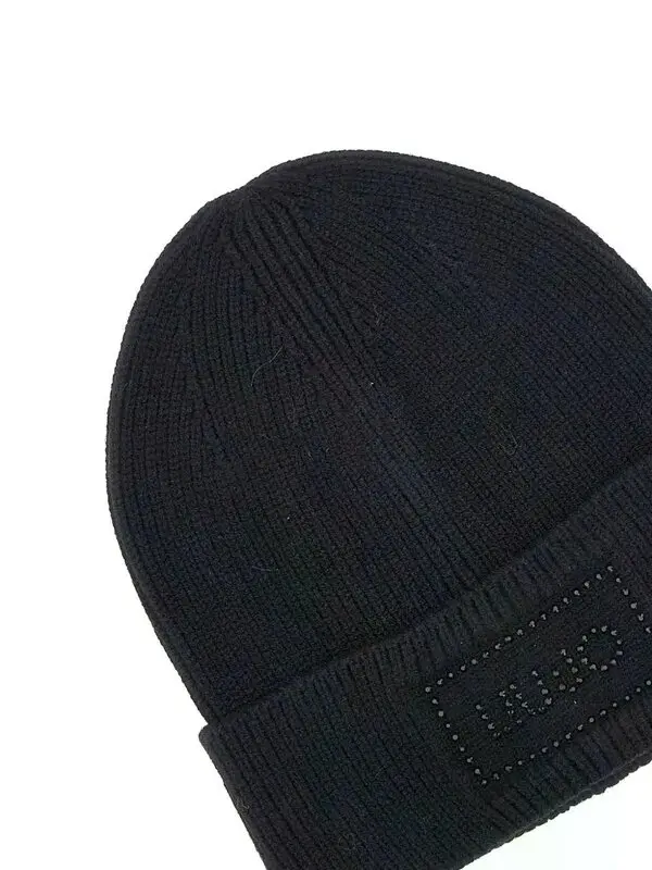 Liu Jo Rhinestone-logo Ribbed-knit Beanie Hat