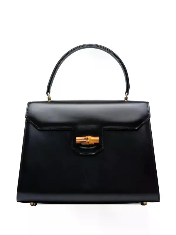 Gucci 20th Century Smooth Calfskin Bamboo Top Handle Bag Handbag - Black