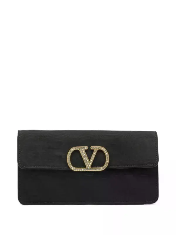 Valentino Garavani Vlogo Signature Chain Wallet In Moiré Fabric With Jewel Logo - Black
