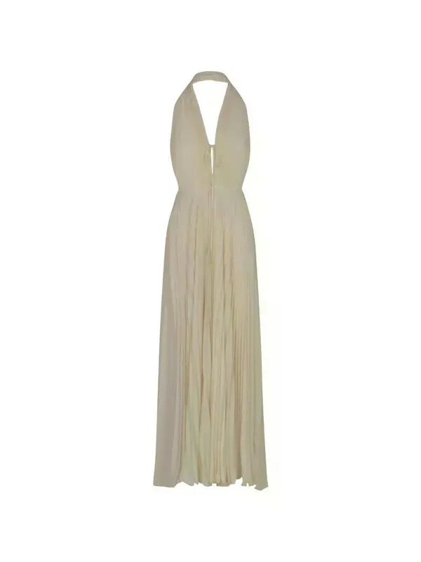 Raquel Diniz Raissa Pleated Halterneck Maxi Dress - Neutrals