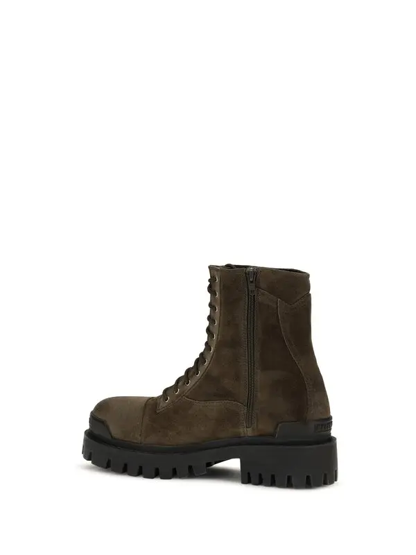 Balenciaga Combat Strike Waxed Suede Calf Leather Boots