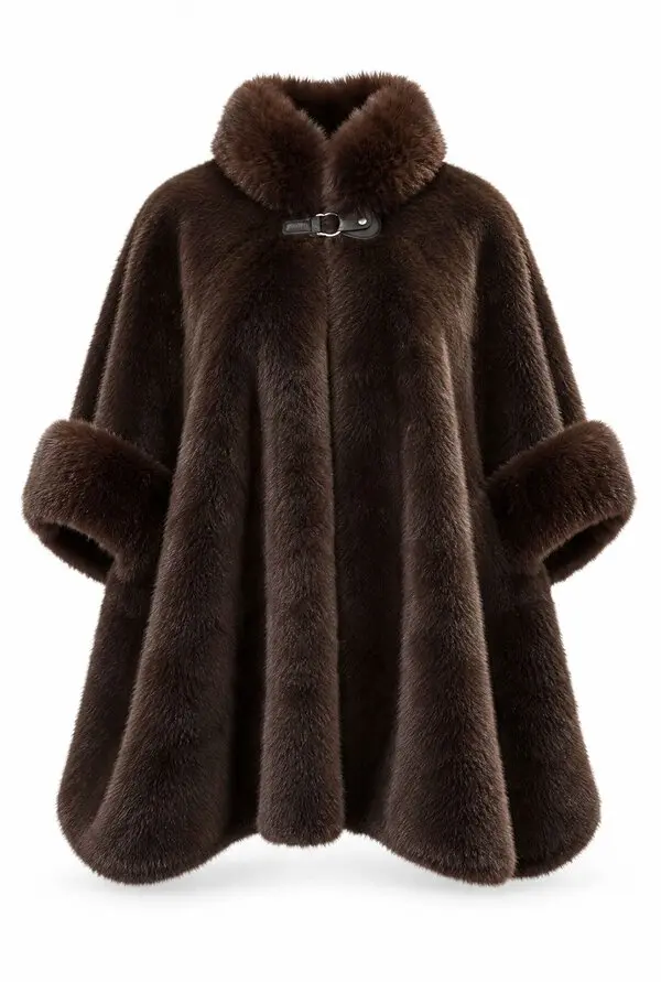 JAMES LAKELAND Dark Faux Fur Buckle Cape