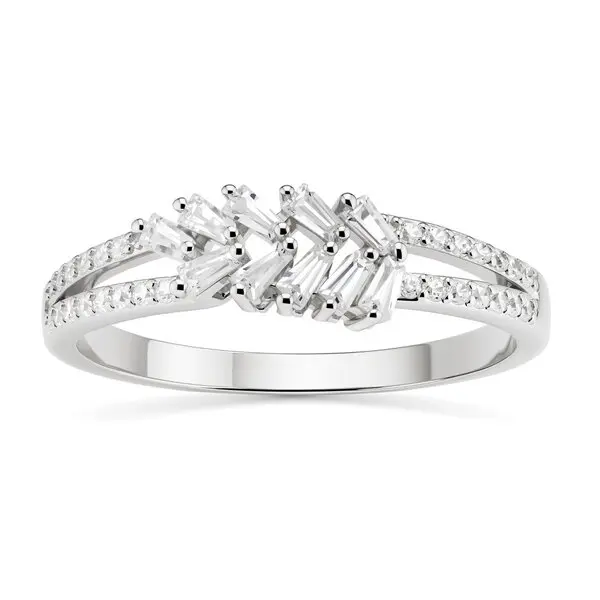 KYLIE HARPER Baguette-cut Diamond Cz Floral Ring In Sterling