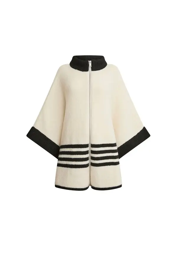 JAMES LAKELAND Neutrals Cream Stripe Zip Knit Cape
