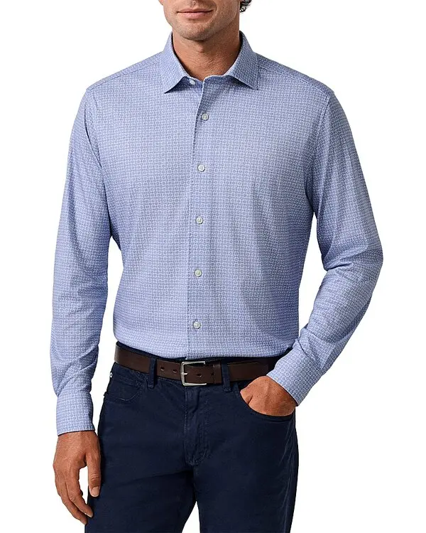 David Donahue Cotton Geometric Knit Sport Shirt