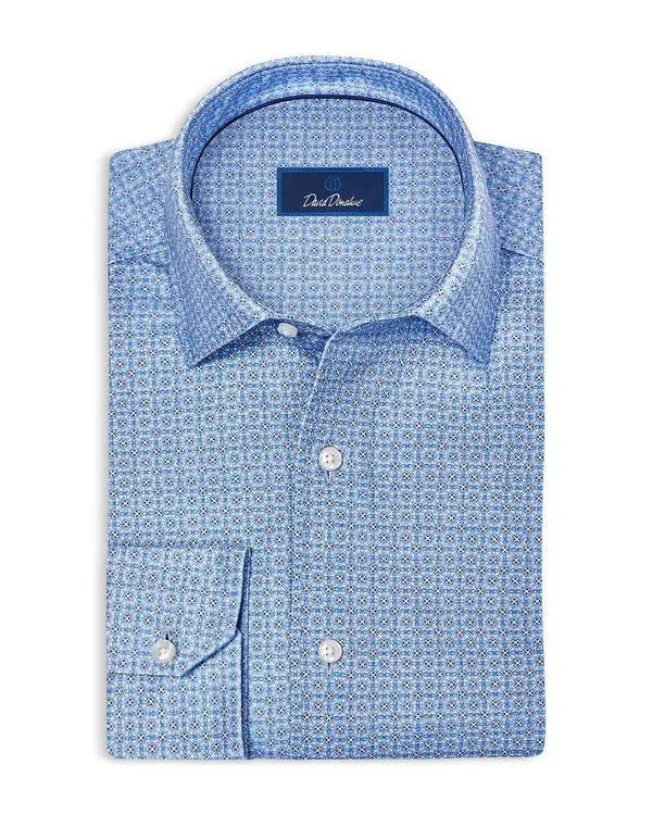 David Donahue Cotton Geometric Knit Sport Shirt