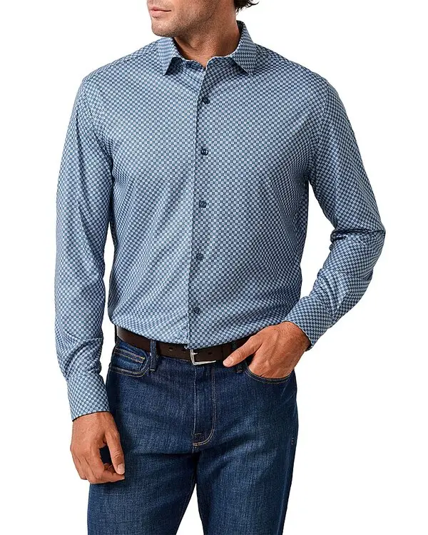David Donahue Cotton Geometric Knit Sport Shirt