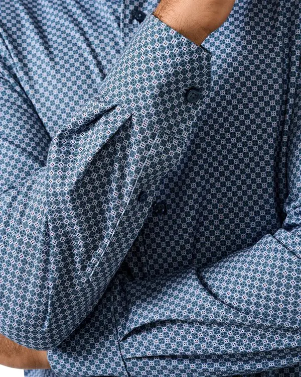 David Donahue Cotton Geometric Knit Sport Shirt