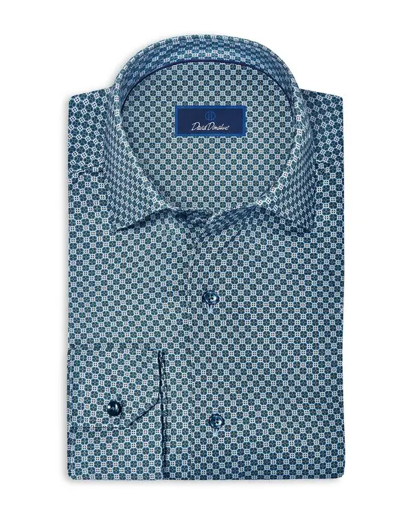 David Donahue Cotton Geometric Knit Sport Shirt