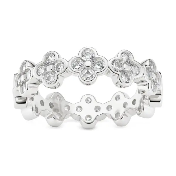 KYLIE HARPER Petite Bezel-set Cz Clover Eternity Band Ring In Sterling