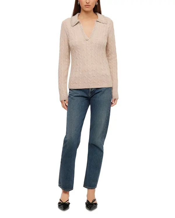 Fifteen Twenty Estelle Embellished V Neck Cable Knit Sweater