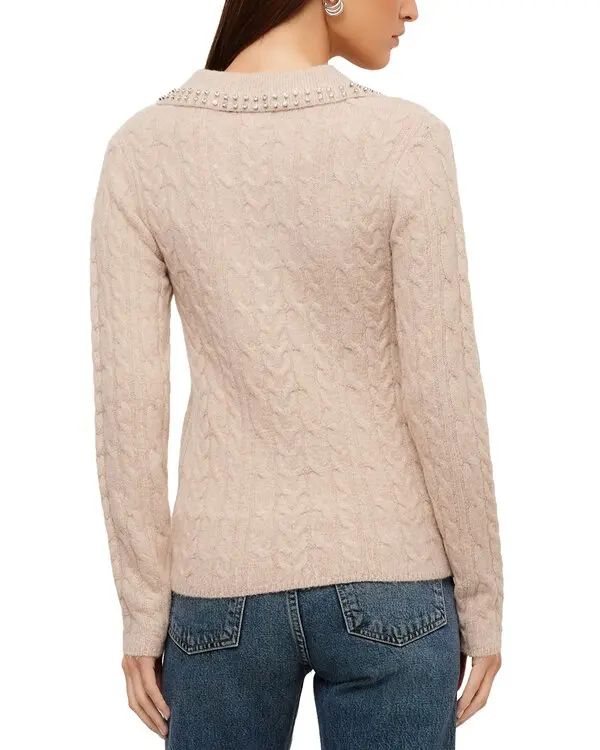 Fifteen Twenty Estelle Embellished V Neck Cable Knit Sweater