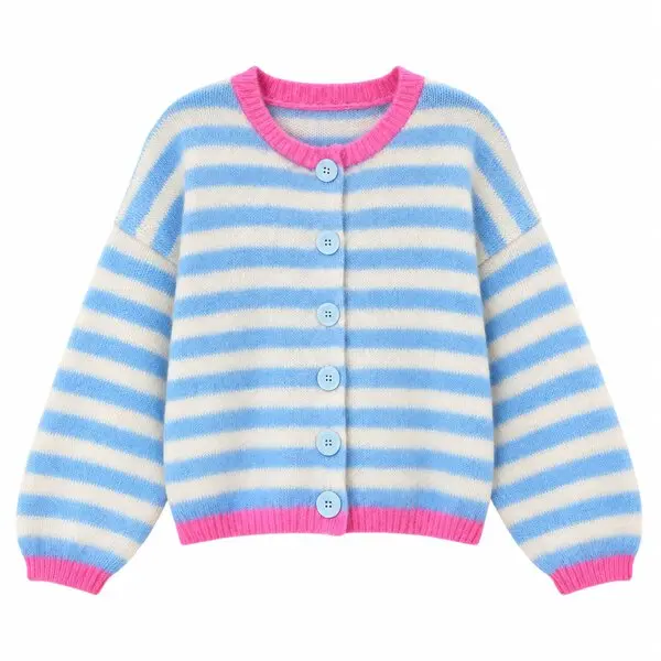 LATELIER LONDON Striped Cardigan With Pink Trim - Blue