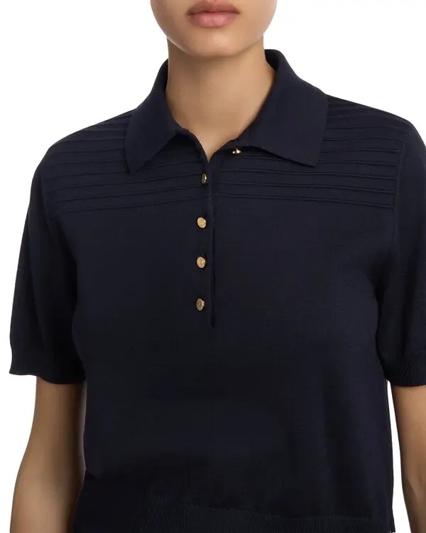 Thom Browne Wool & Silk Gold Button Polo