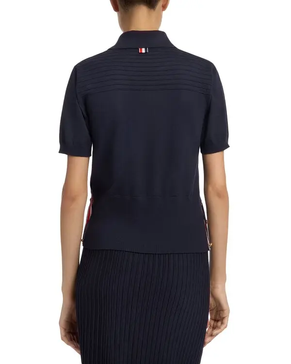 Thom Browne Wool & Silk Gold Button Polo