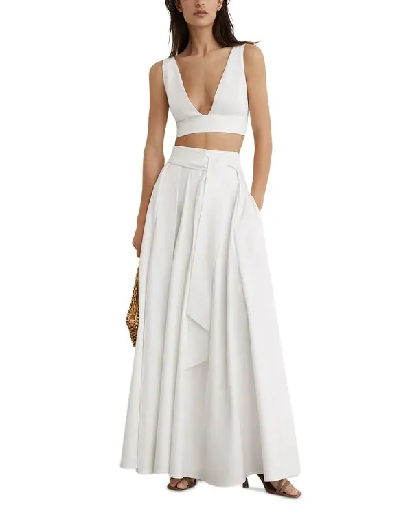 REISS Simone Cotton Cropped Tie Back Top
