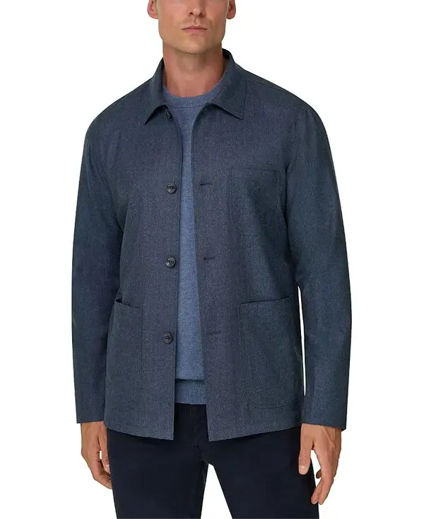 Boggi Milano Wool Flannel Melange Shacket - Indigo