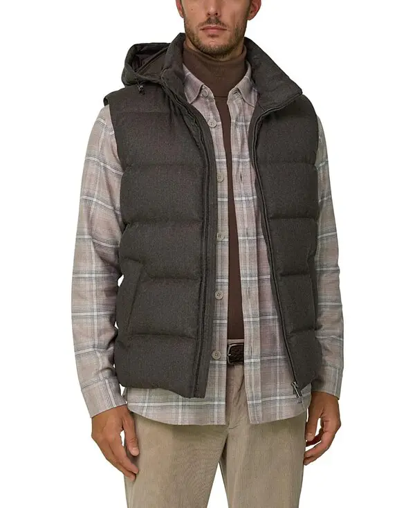 Boggi Milano Padded Flannel Goose Down And Hood Gilet - Brown
