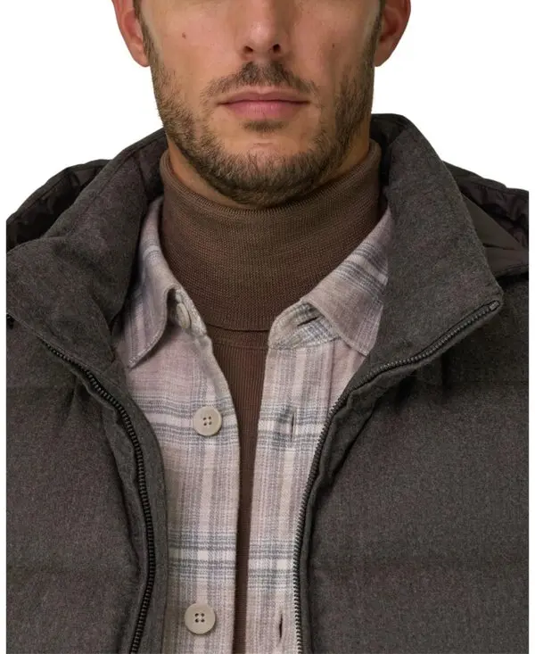Boggi Milano Padded Flannel Goose Down And Hood Gilet - Brown