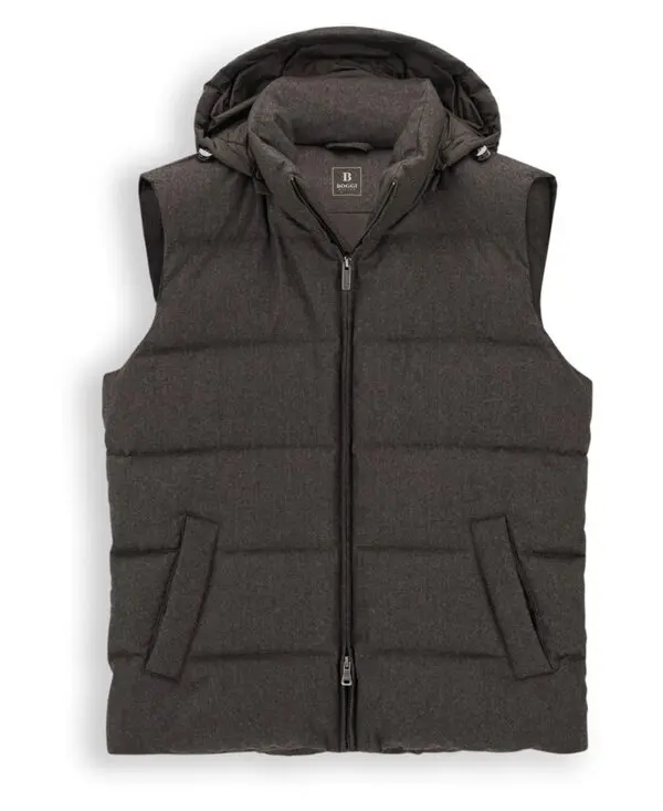 Boggi Milano Padded Flannel Goose Down And Hood Gilet - Brown