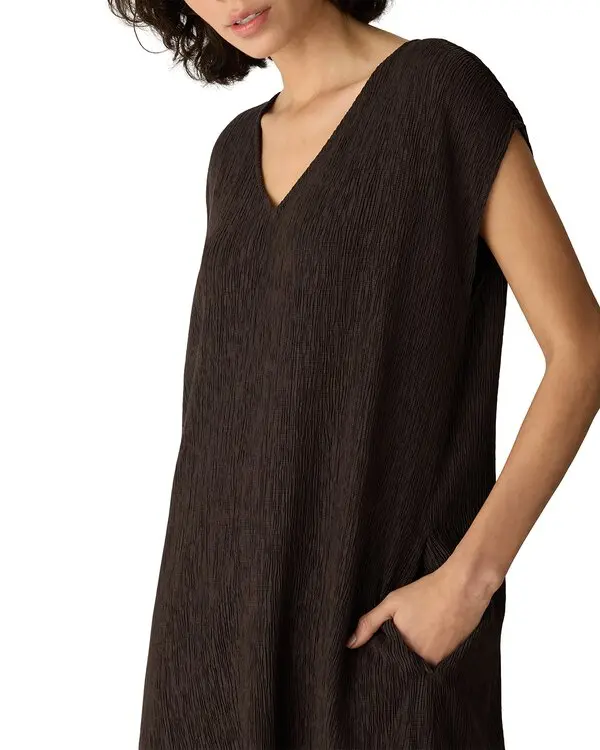 Eileen Fisher Crinkled V Neck Midi Dress