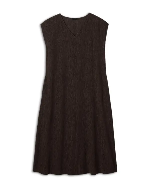 Eileen Fisher Crinkled V Neck Midi Dress