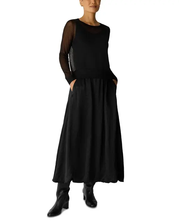 Eileen Fisher Textured Satin Bubble Hem Elastic Waist Skirt