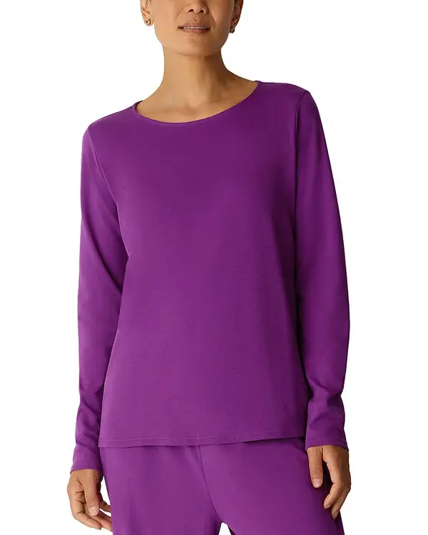Eileen Fisher Cotton Round Neck Long Sleeve Top - Jam