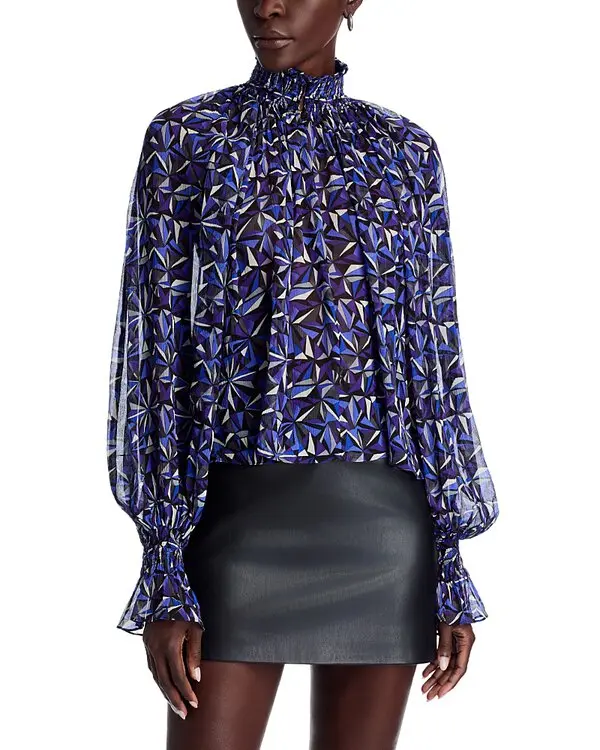 Ramy Brook Gisele High Neck Printed Silk Blouse - Deco Violet