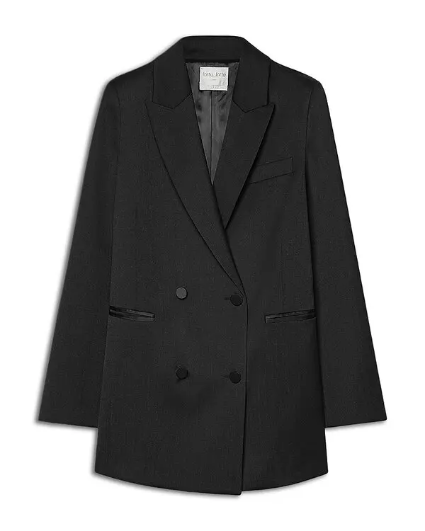 FORTE_FORTE Grain De Poudre Double Breasted Long Blazer - Black