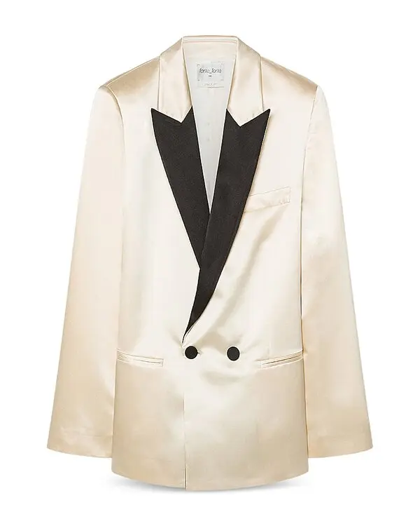 FORTE_FORTE Contemporary Duchess Colorblocked Tuxedo Jacket - Ivory