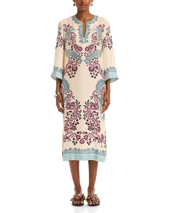 La DoubleJ Kaftan Floral Silk Midi Dress - Wispy Placee