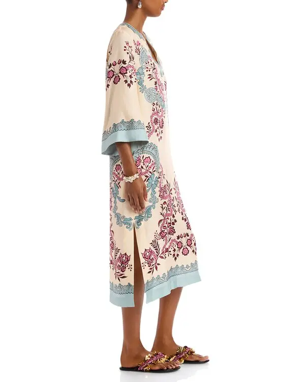 La DoubleJ Kaftan Floral Silk Midi Dress