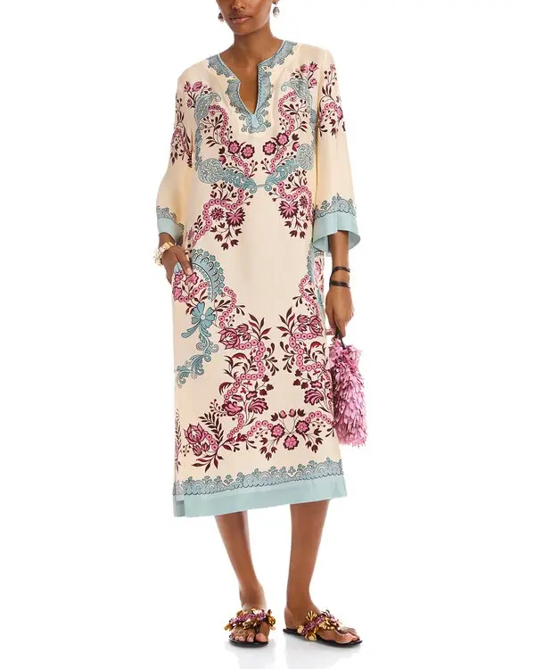 La DoubleJ Kaftan Floral Silk Midi Dress