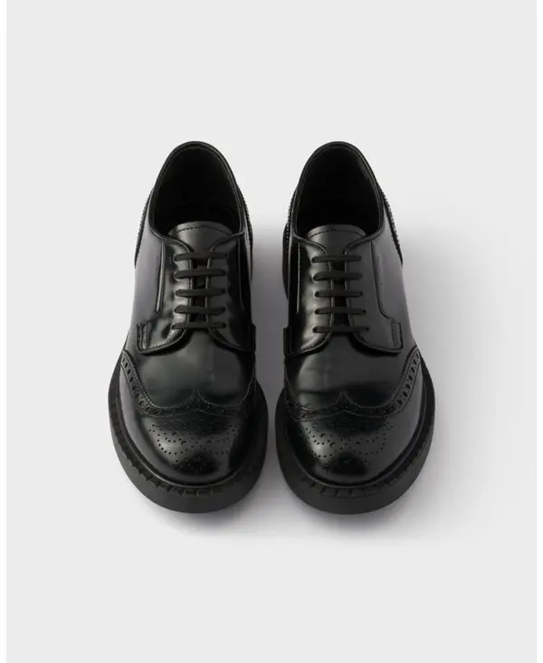 Prada Chocolate Brushed Leather Derby Brogues