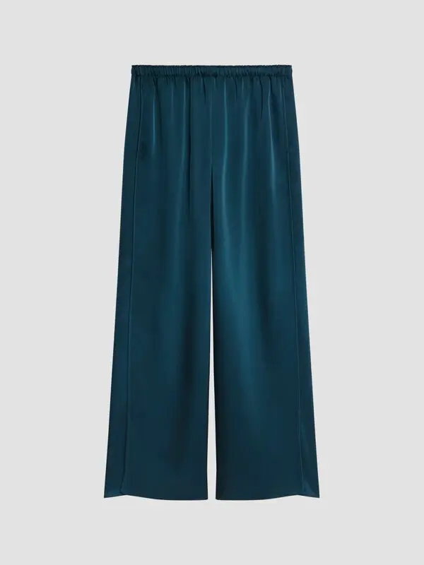 Theory Satin Relaxed Wide-leg Pants - Dark Pine