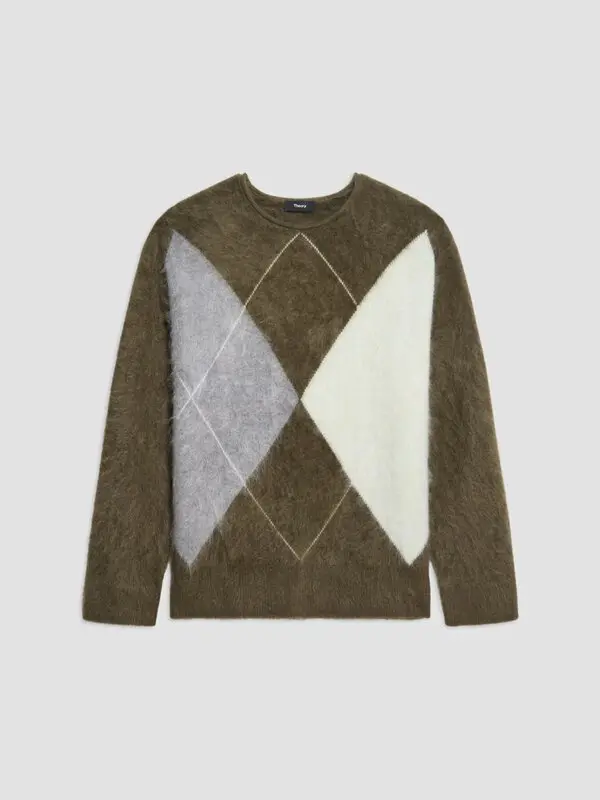 Theory Brushed Argyle Sweater - Olive Multi