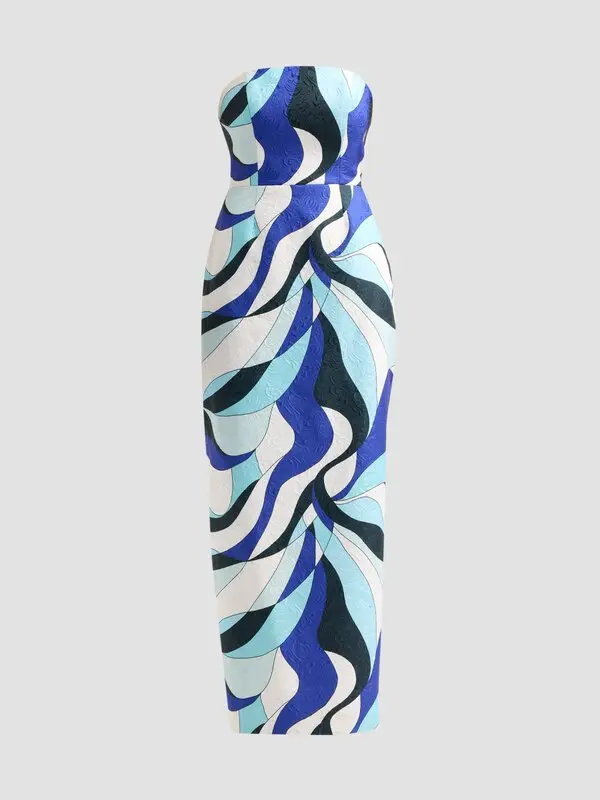 MILLY Orion Abstract Jacquard Maxi Dress - Blue