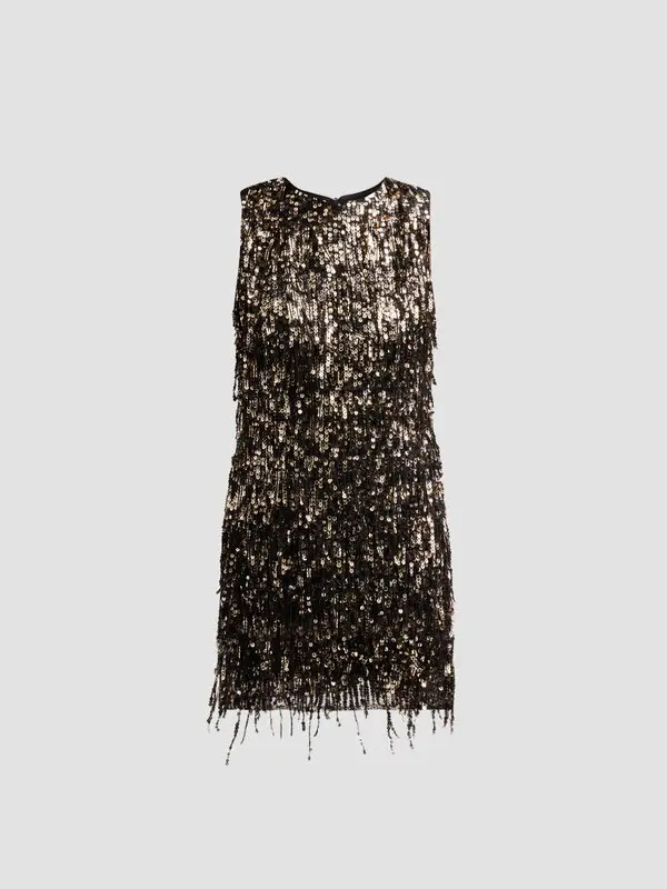 MILLY Ivette Fringed Sequined Mini Dress - Gold