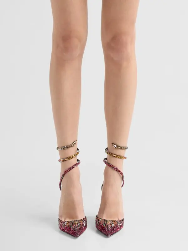 Rene Caovilla Rhinestone & Mirror-embellished 105mm Ankle-strap Pumps