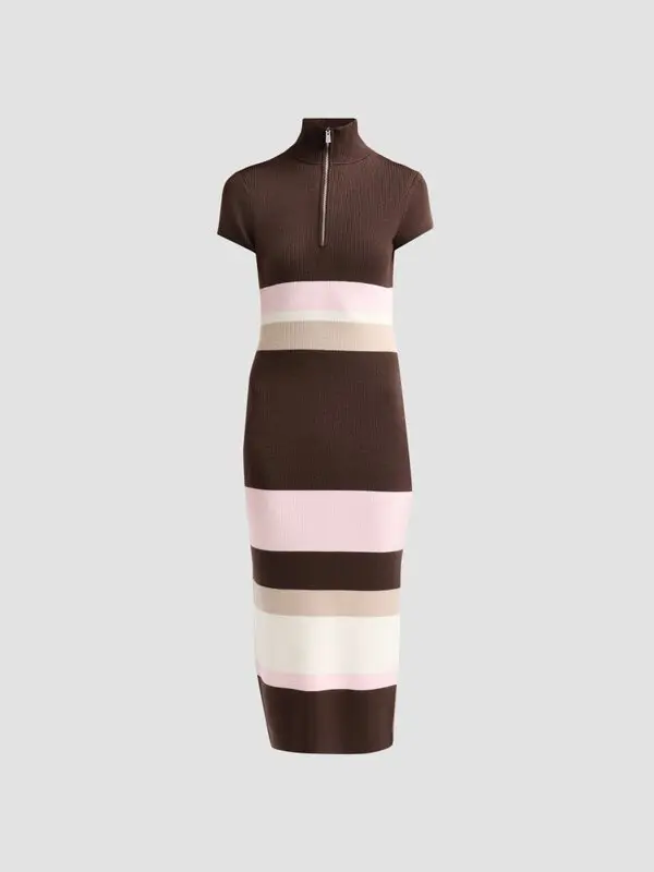TOCCIN Dasha Cap-sleeve Mockneck Half-zip Midi Dress