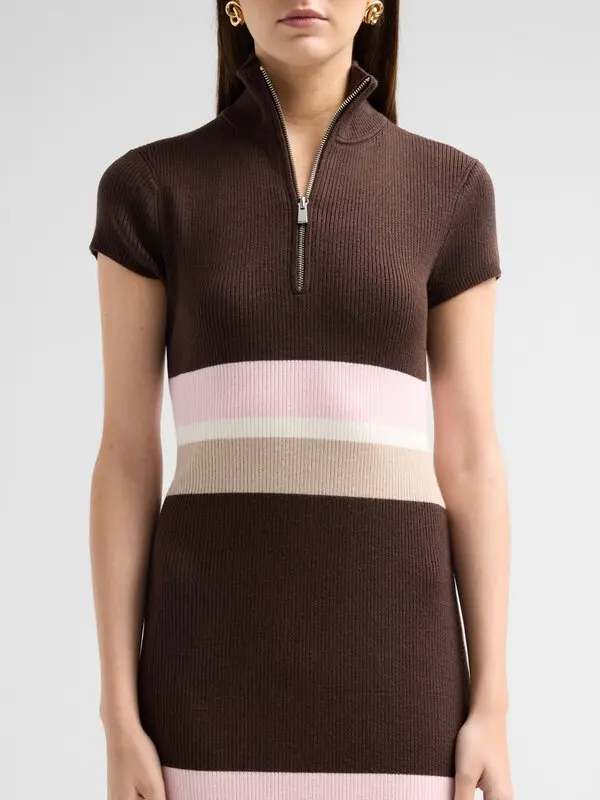 TOCCIN Dasha Cap-sleeve Mockneck Half-zip Midi Dress
