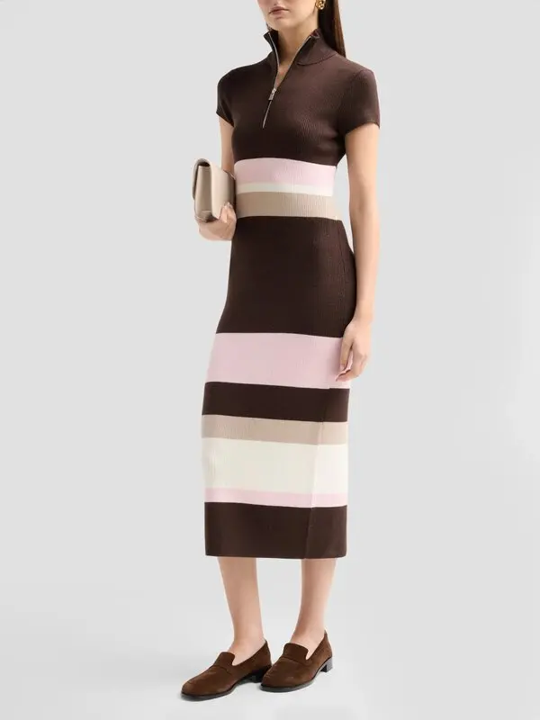 TOCCIN Dasha Cap-sleeve Mockneck Half-zip Midi Dress